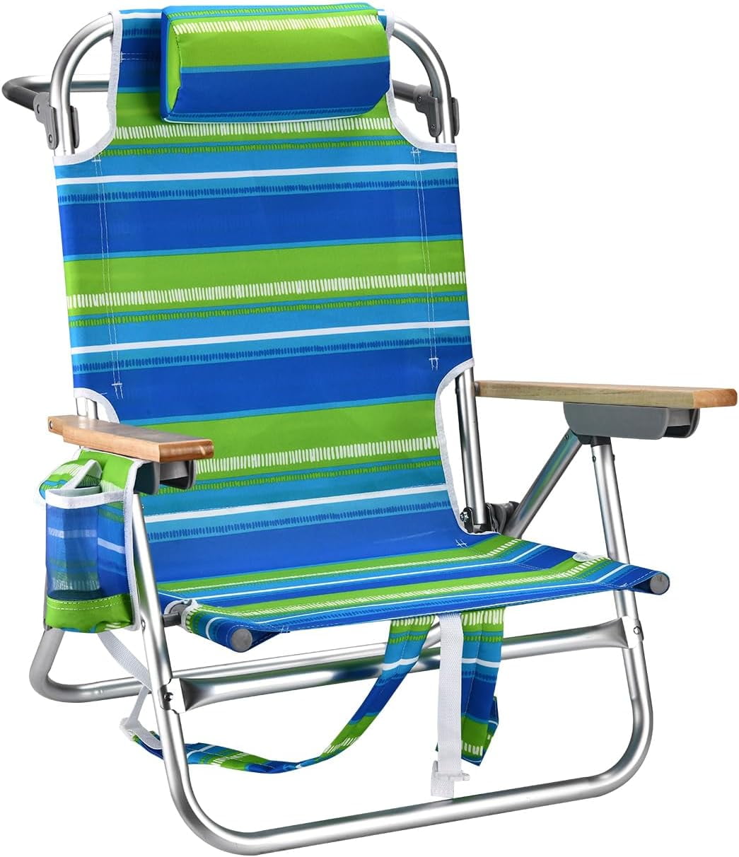 HFJMHG 300LB Backpack Beach Chair - 5-Position Reclining Aluminum Frame ...