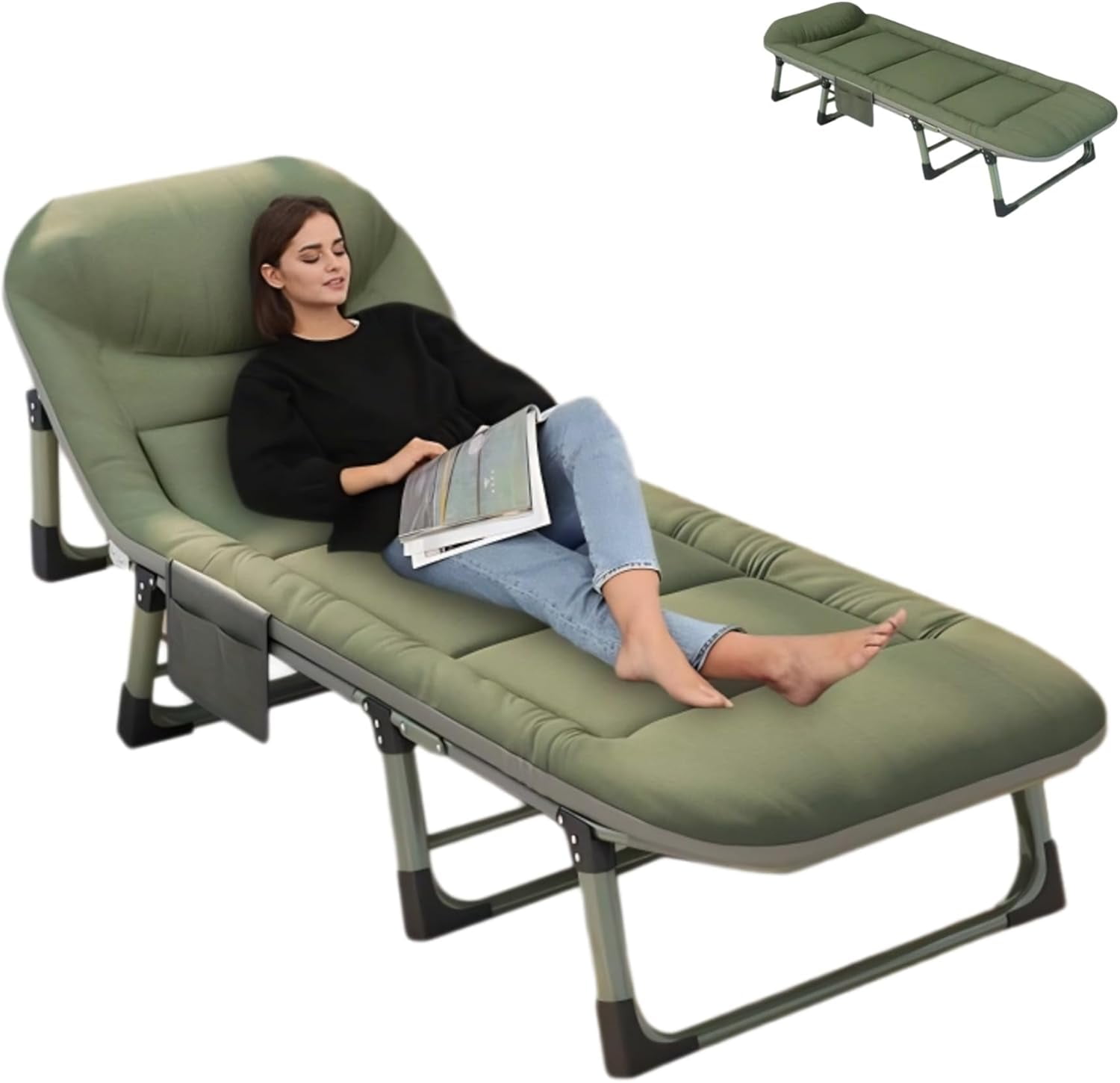 HFJMHG 6-Position Chaise Lounge Chair Folding Camping Cot with Mattress ...