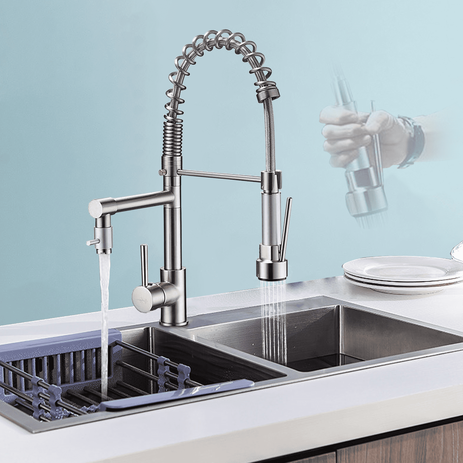 HFLRZZ Stainless Steel Kitchen Faucet, Single Handle, Pull Down Sprayer ...