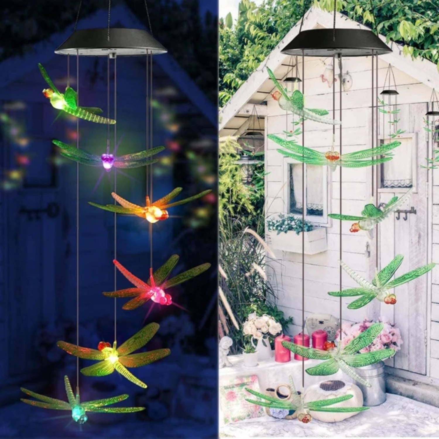 HFMENIW Beautiful and Stunning Color Changing Solar Power Wind Chime ...