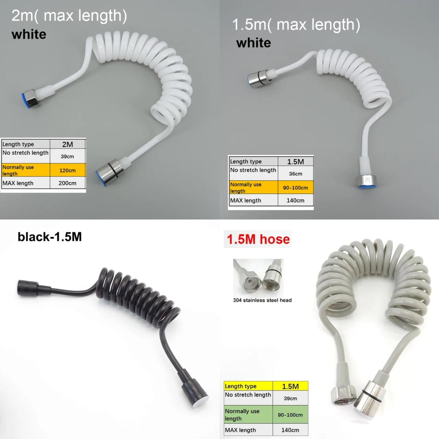 HFMENIW Soft Grey and Flexible 5m Long Spring Shower Hose Tube for ...