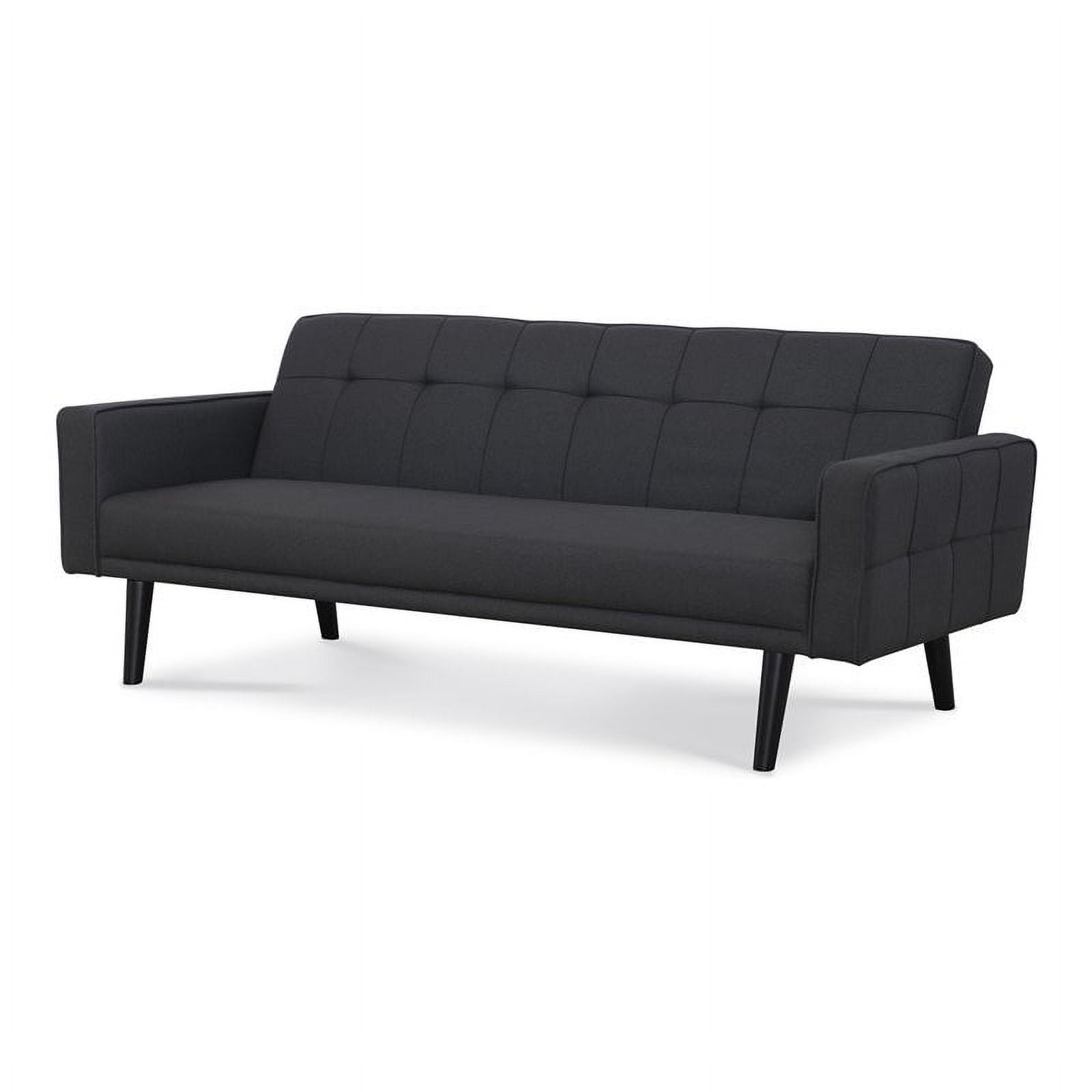 HFO Sawyer Modern Wood and Polyester Fabric Futon With Arms in Gray ...