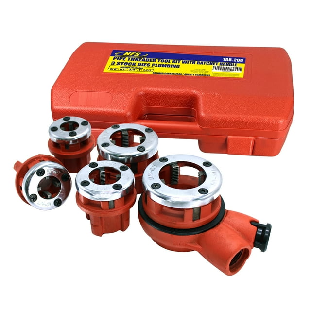 HFS (R) Pipe Threader Tool Kit with Ratchet Handle and 5 Stock Dies ...