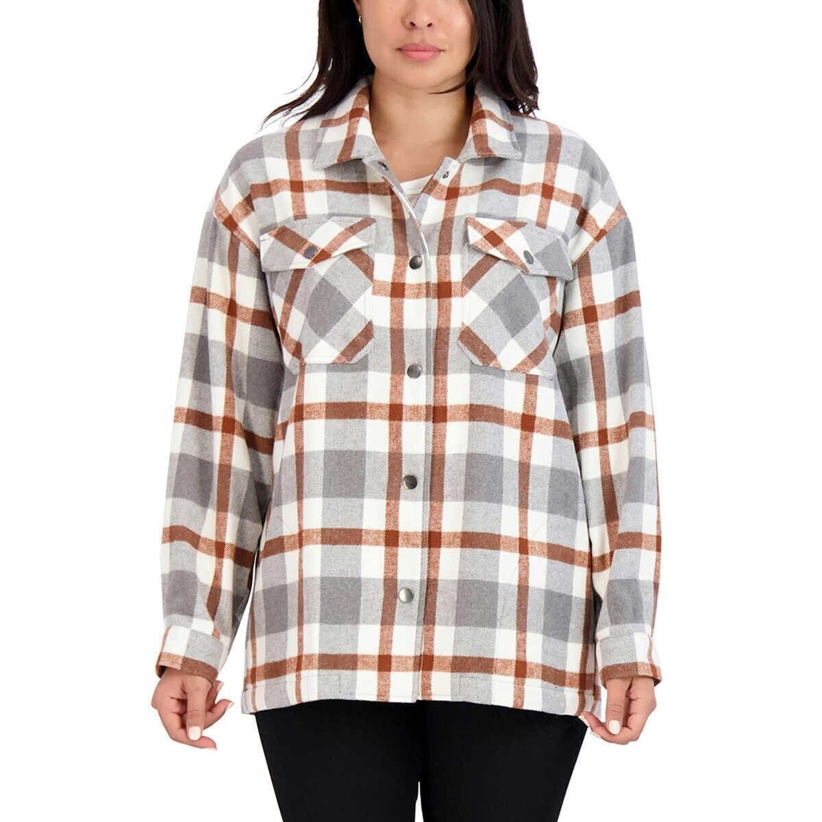 HFX Women's Shirt Jacket Relaxed Fit Gray/Brown XXL - Walmart.com