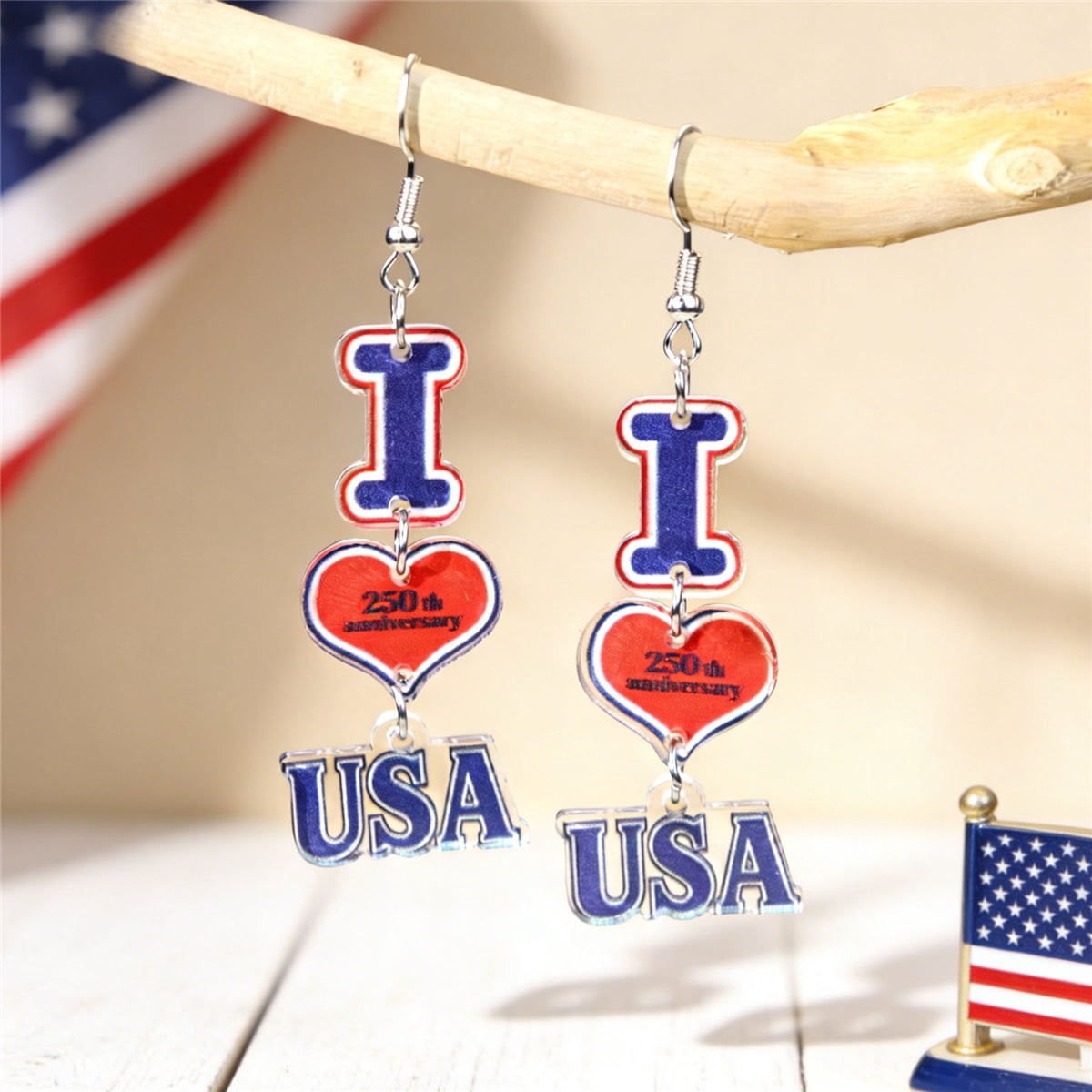 HG Home USA 250th Anniversary Patriotic Bow Earrings 1776-2026 Acrylic ...