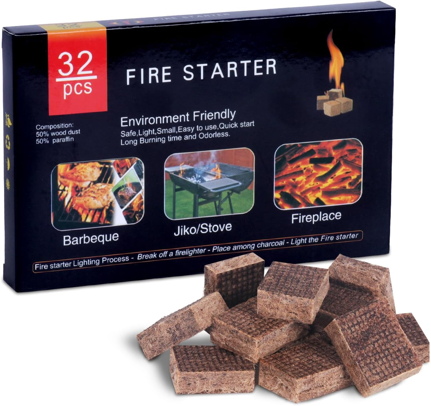 HGD Fire Starter, 160 Mini Square, Natural Fire Starters for BBQ ...