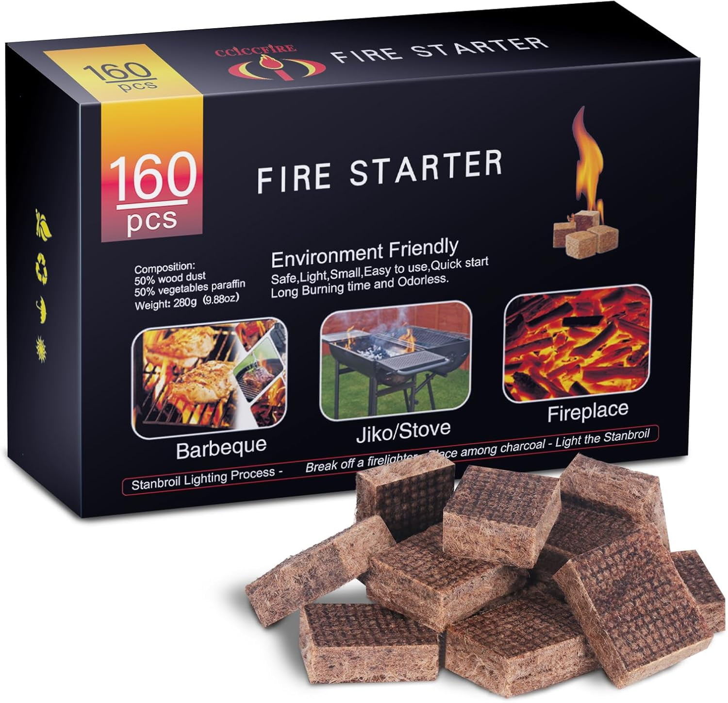 HGD Fire Starter, 160 Mini Square, Natural Fire Starters for BBQ ...