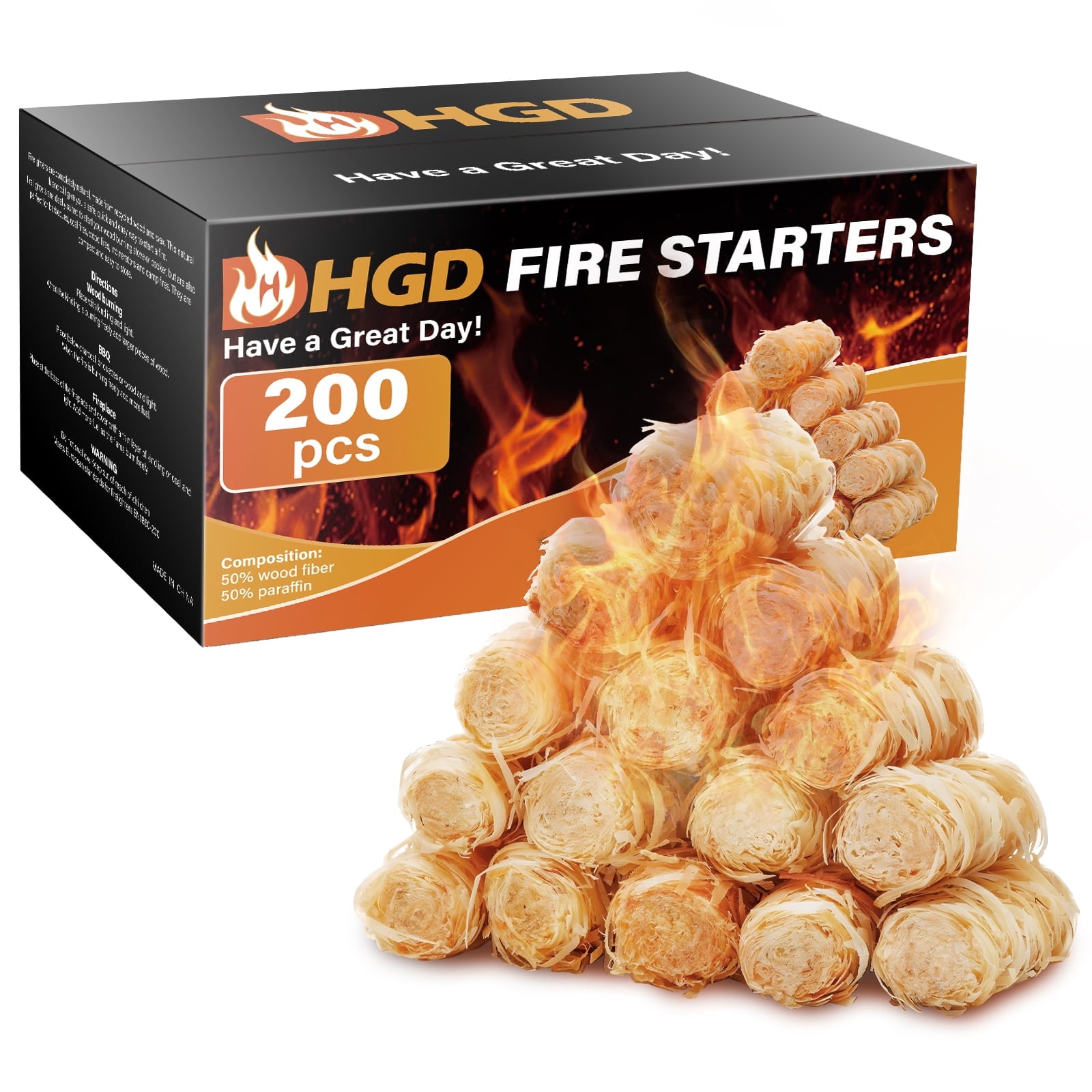 HGD Fire Starter - Waxed Wood Wool Rolls - Natural Fire Starters for ...