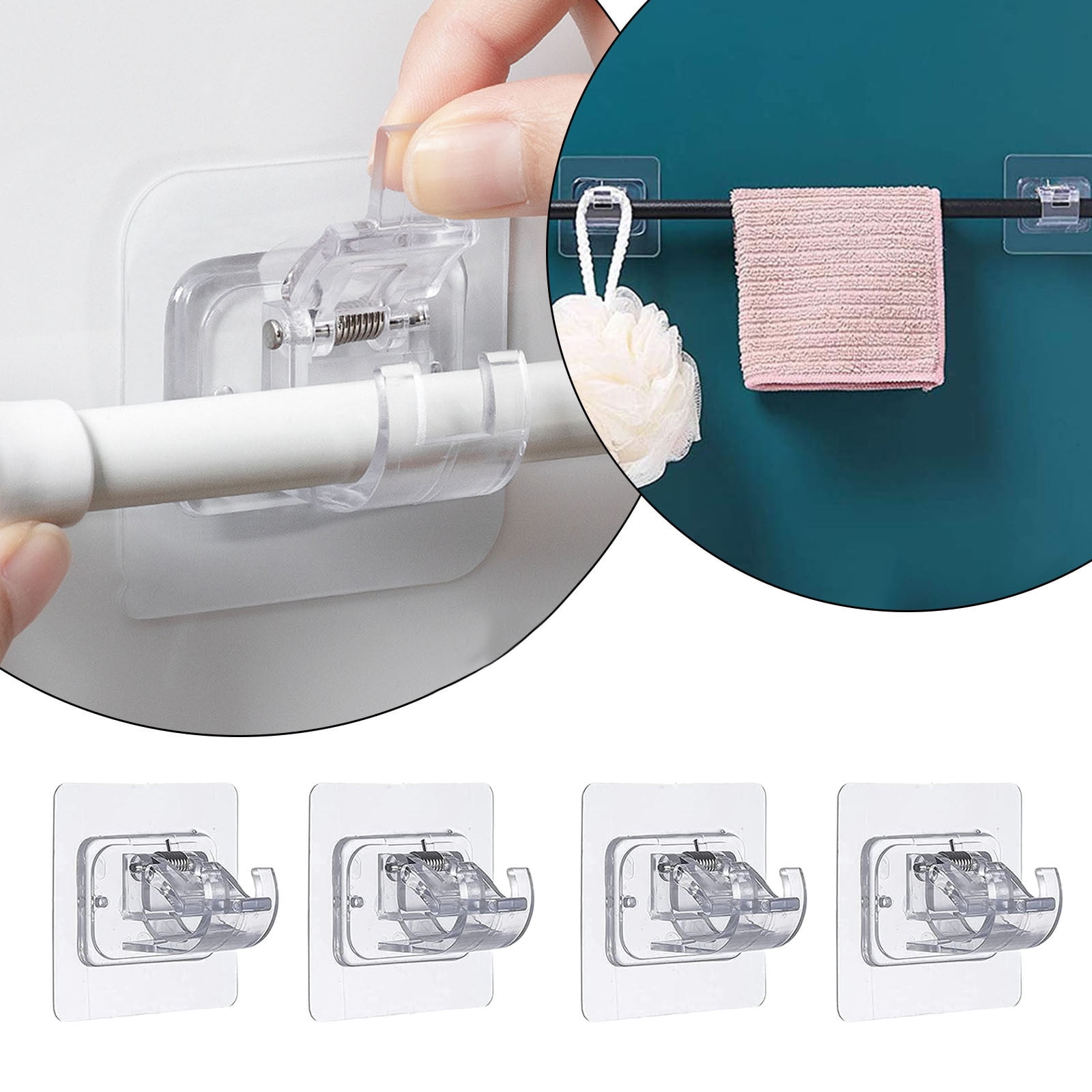 HGDHJO Curtain Rod Brackets No Drilling 8 Pcs Self Adhesive White ...