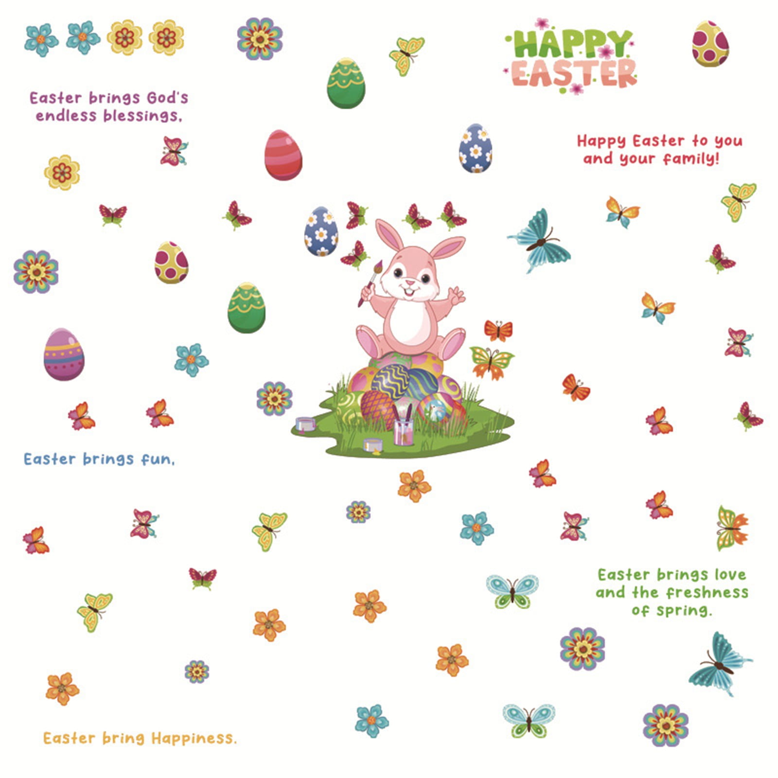 HGEAIJLA Stickers Paster Easter Cartoon Hand Painted Rabbit Bedroom ...