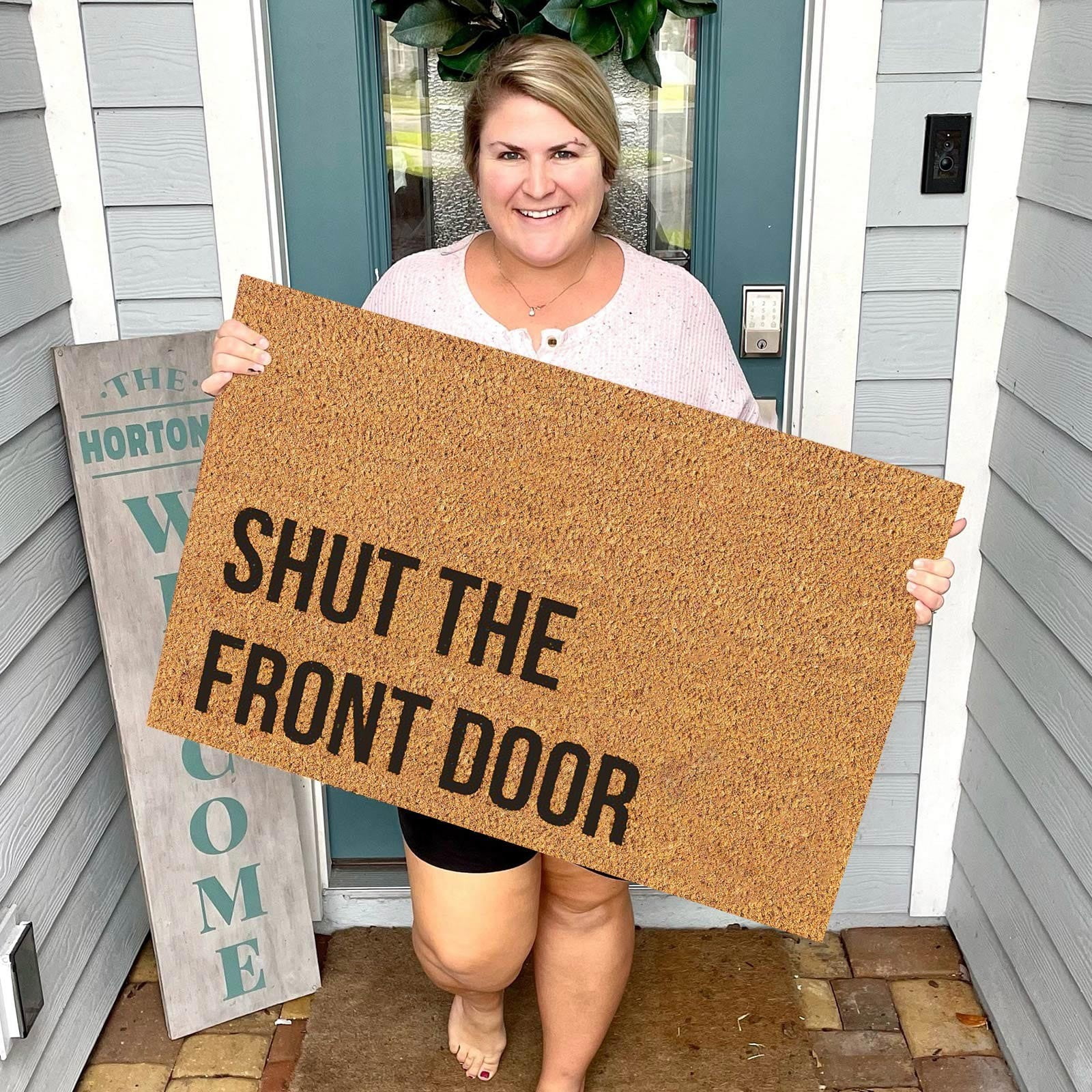HGEGPO Doormat Closing the Front Door Reminder Language Carpet Floor ...