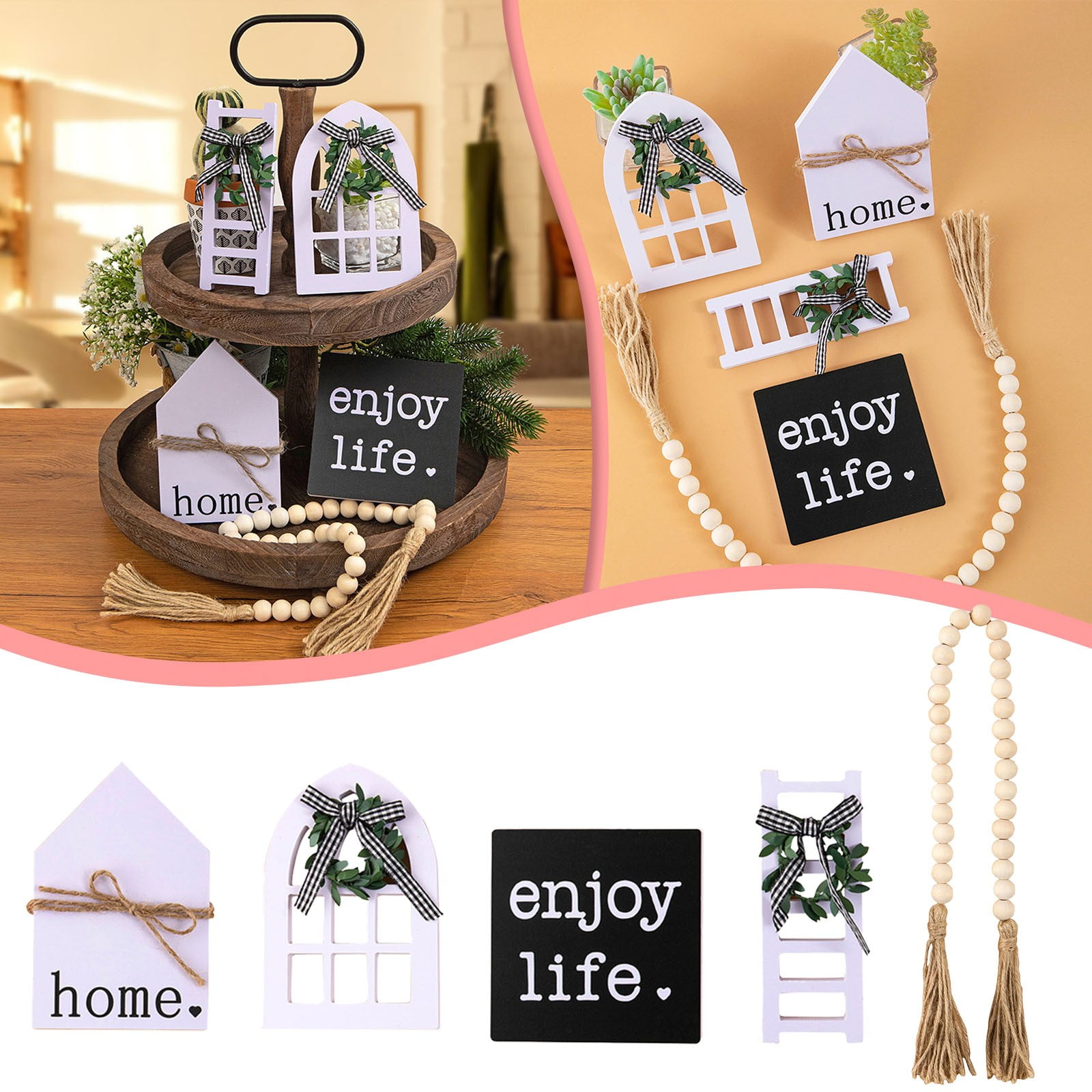 HGEGPO Farmhouse Wall Decor HOME Farm Layered Tray Decoration Set PVC ...