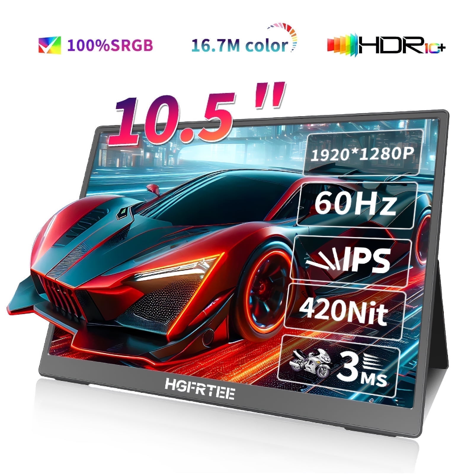 HGFRTEE 10.5'' Portable Computer Monitor Fhd 1280P W/ Adjustable Stand ...