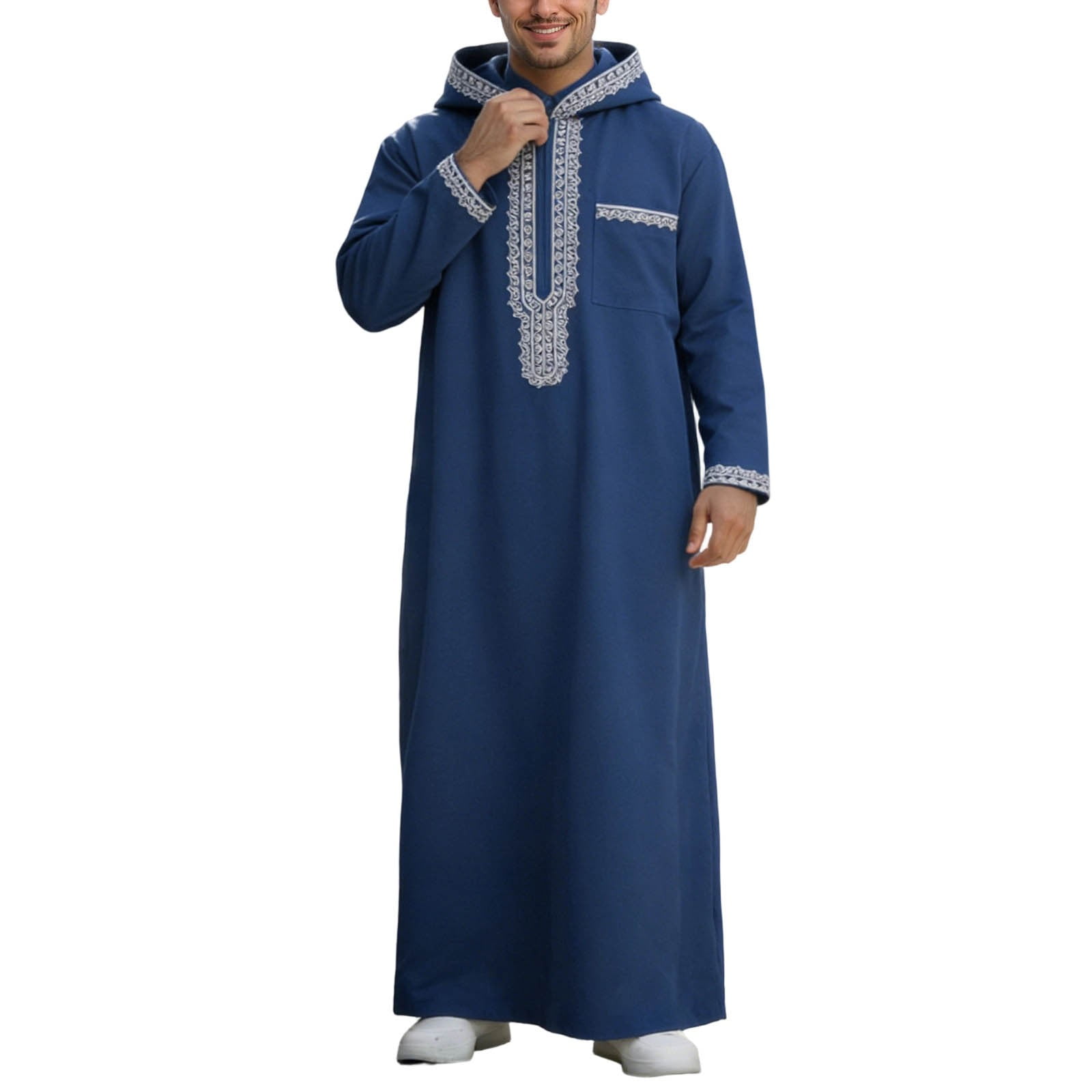 HGIEYS Robe for Men Arab Long Sleeve Kaftan Arabic Abaya Thobe Ramadan ...