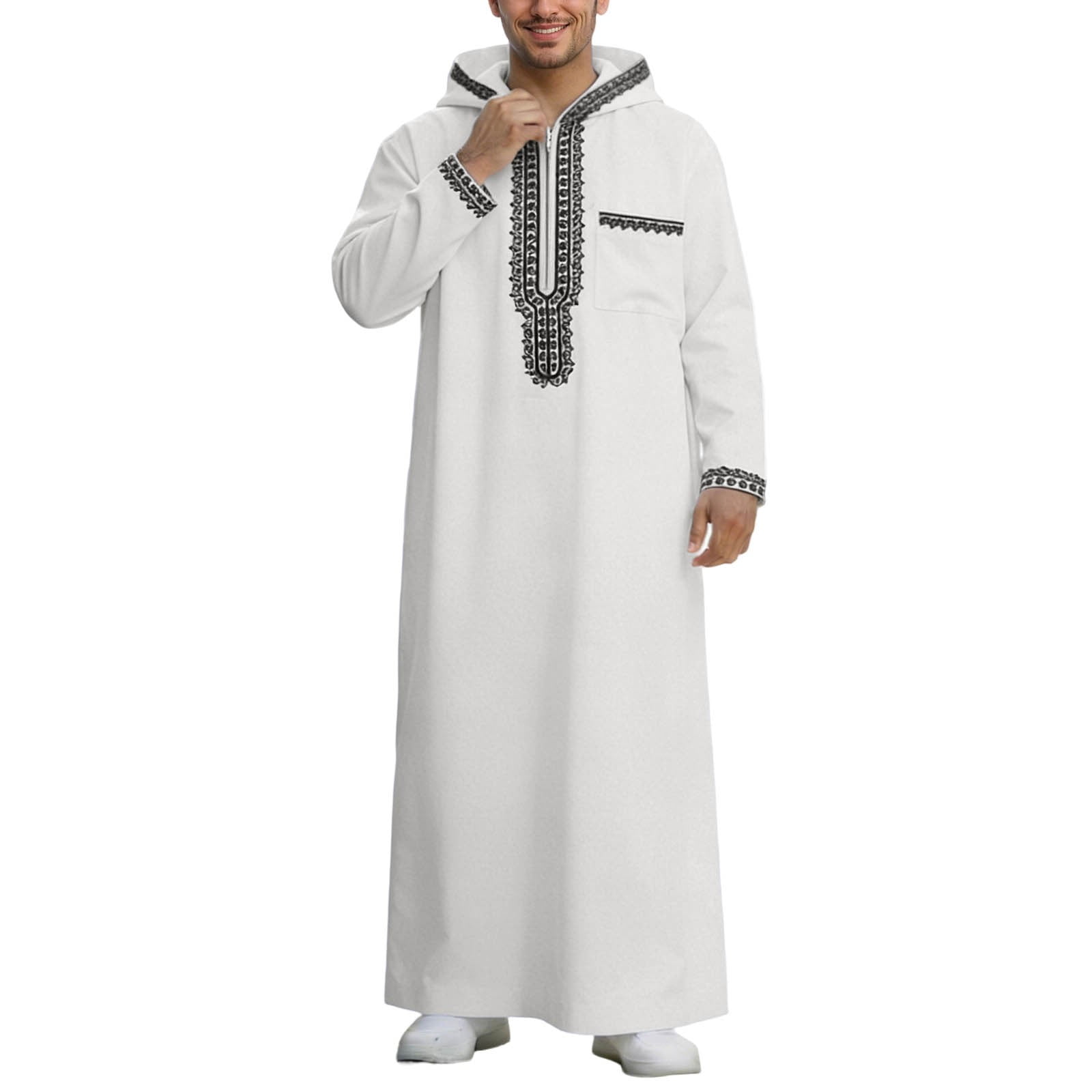 HGIEYS Robe for Men Arab Long Sleeve Kaftan Arabic Abaya Thobe Ramadan ...