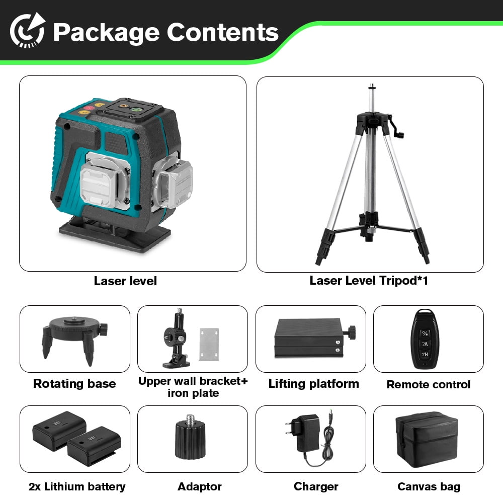 HGLINE 3D Laser Level 12 Lines Mini leveling Tool 1.2M/1.5M Tripods ...