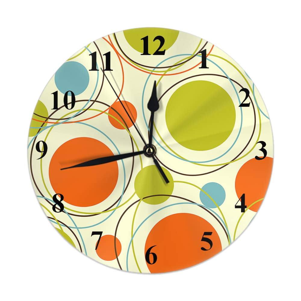HGOD DESIGNS 60s Retro Orange Round Wall Clock,Blue Light Green ...
