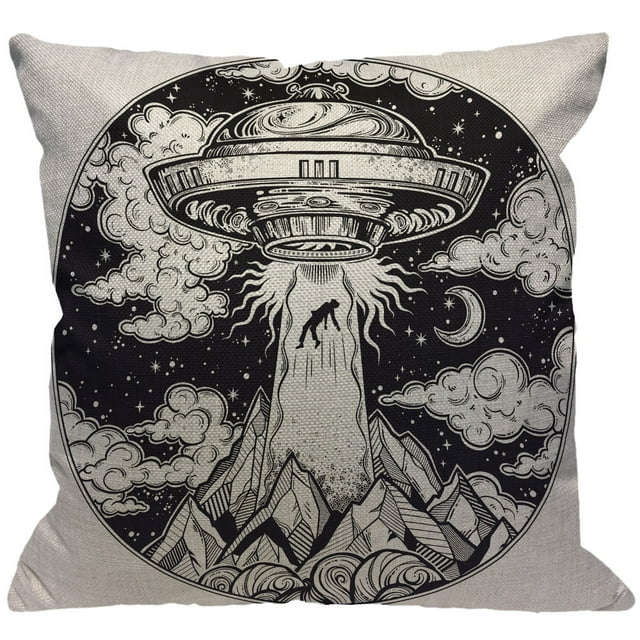HGOD DESIGNS Black and White Alien Spaceship Throw Pillow Cover ...