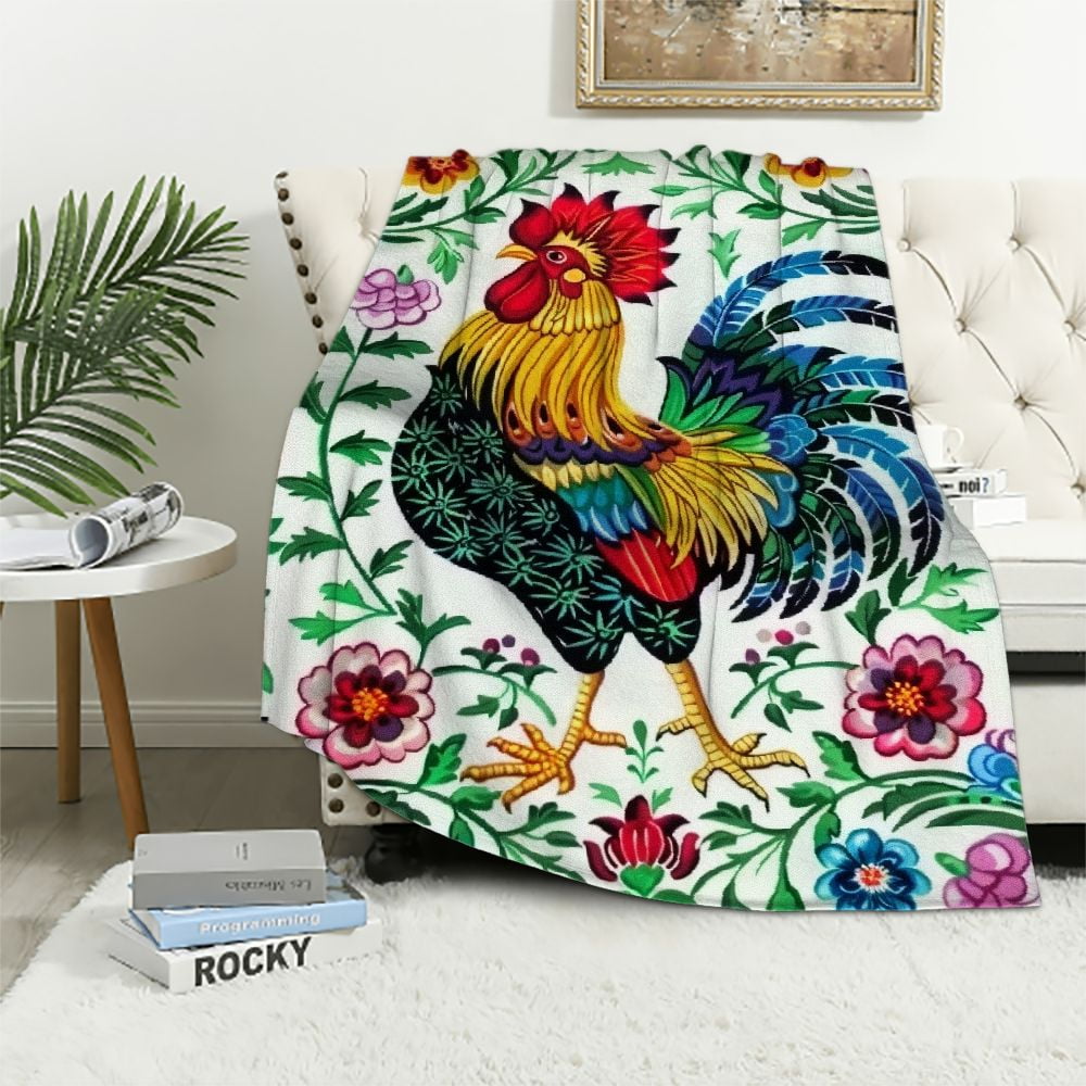 HGOD Design Rooster Blanket Flannel Blanket Polish Flower Folk Art ...