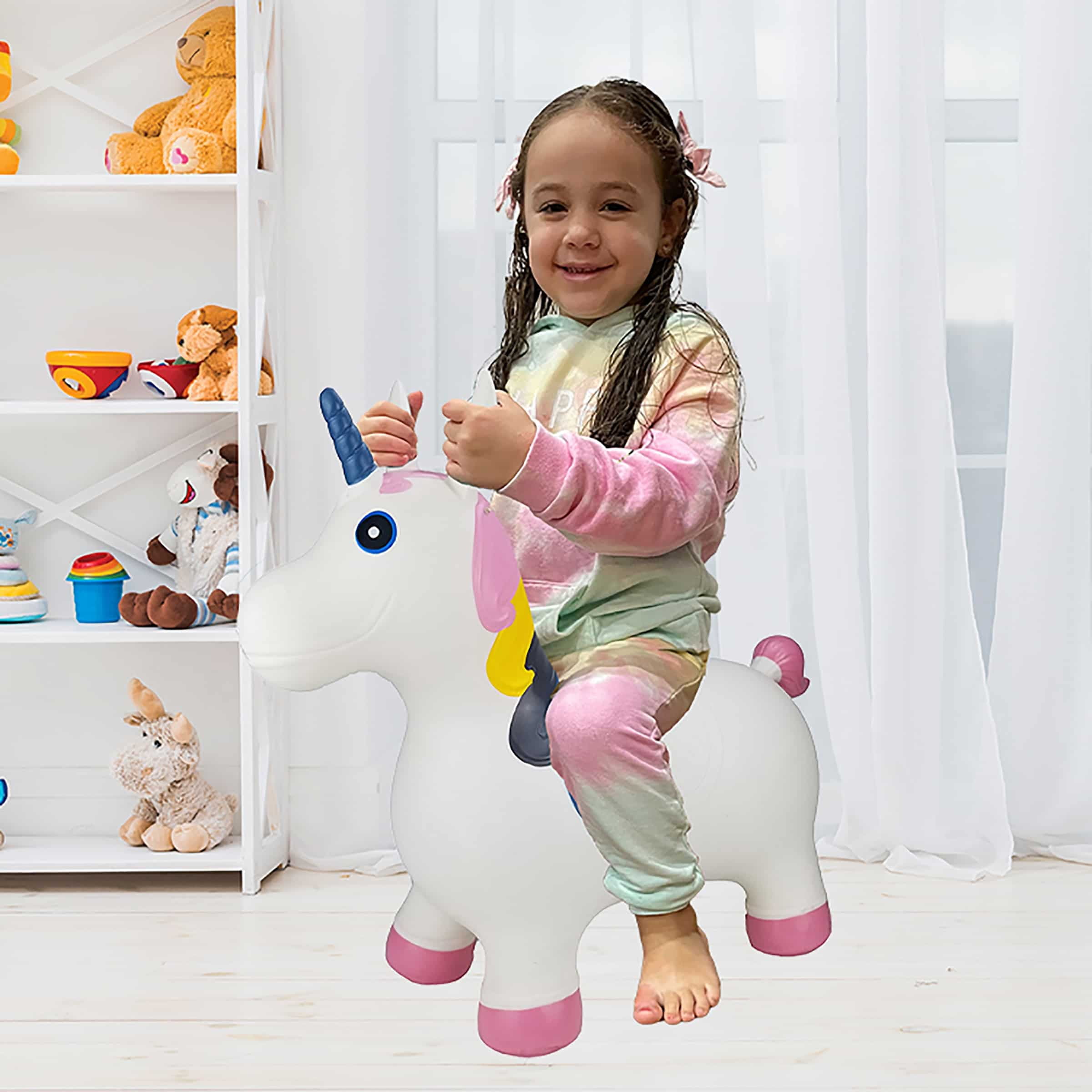 HGP Group BounceZiez Inflatable Bouncy Ride-On Hopper with Pump White ...