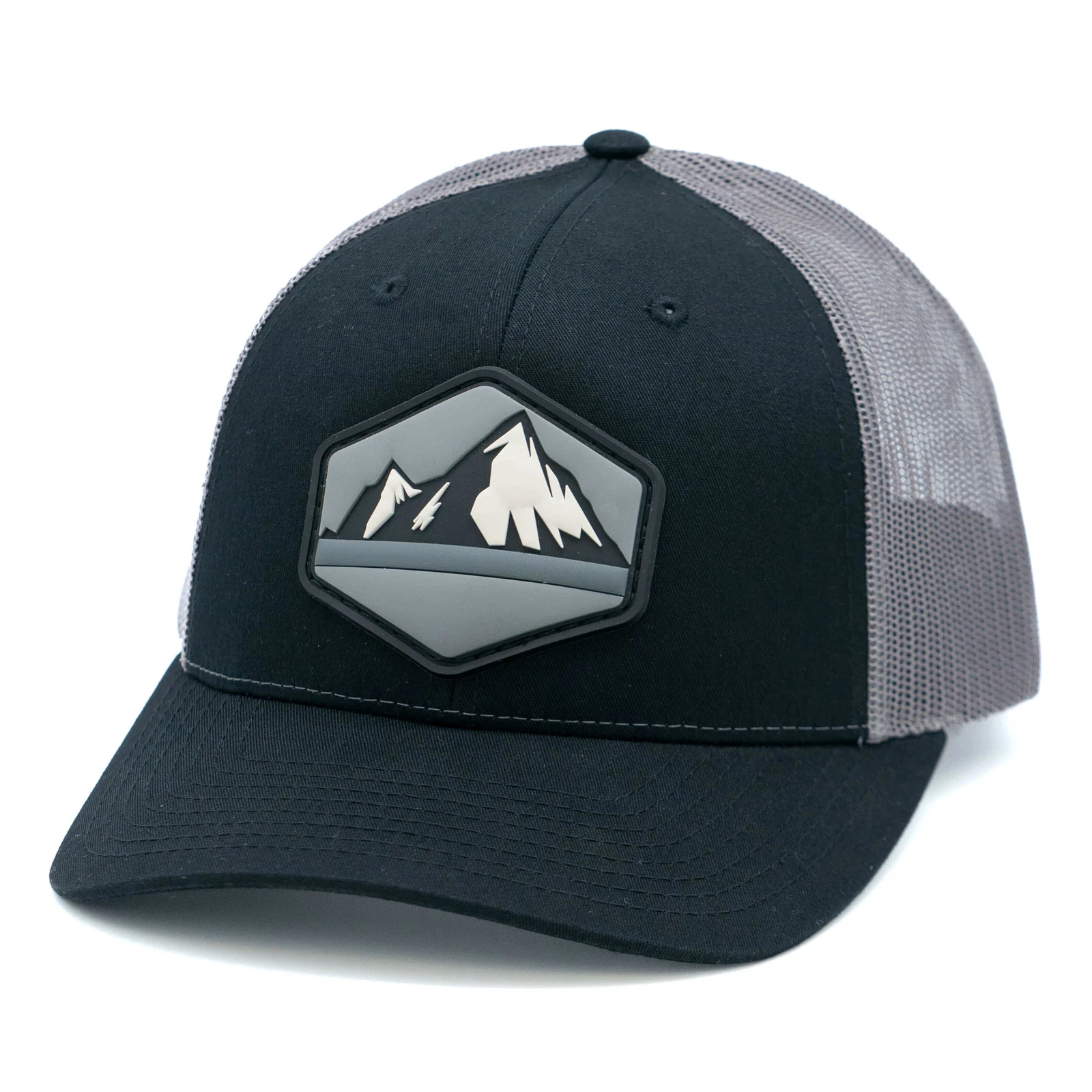 HGP Mountain View PVC Patch Black/Charcoal Grey Snapback Trucker Hat ...