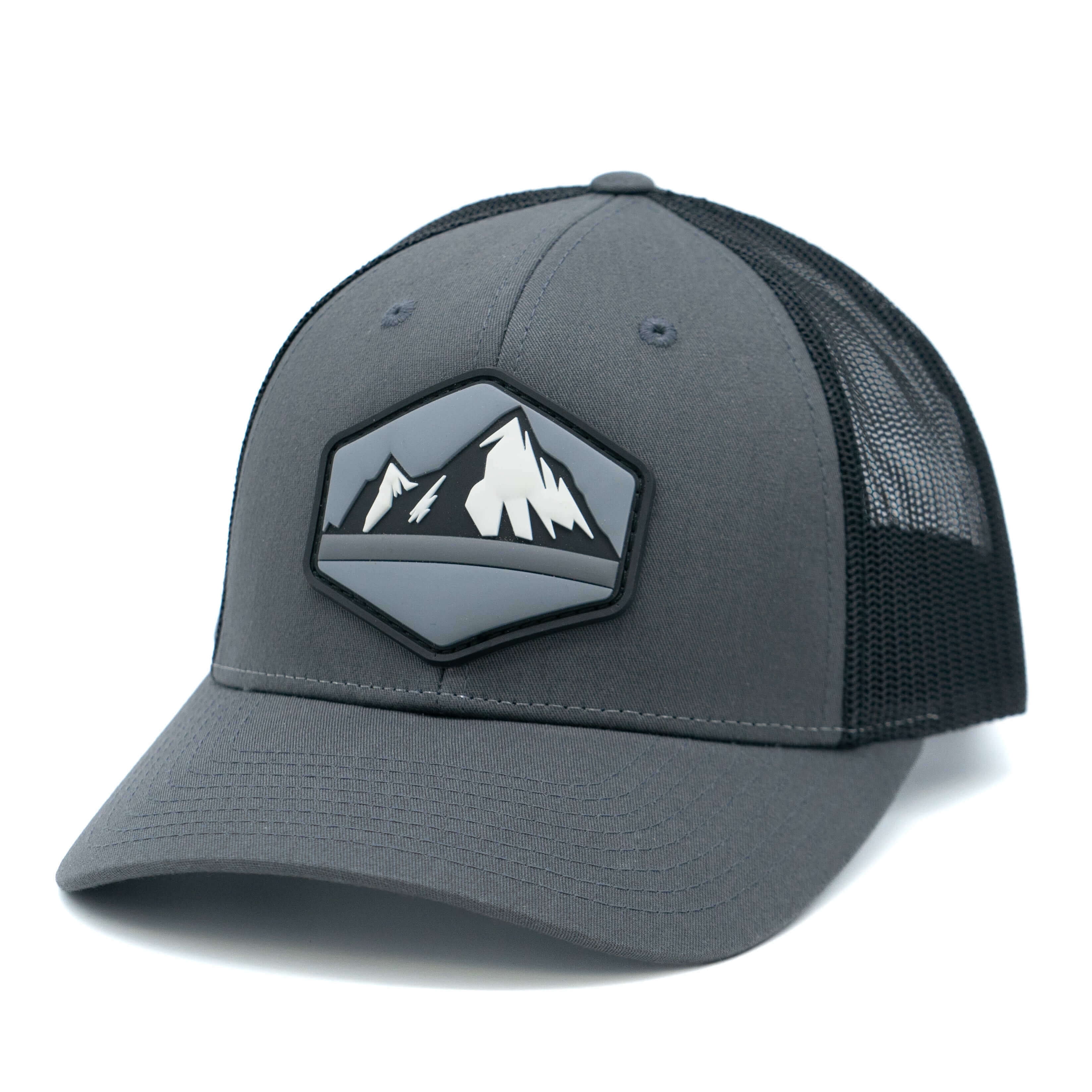 HGP Mountain View PVC Patch Charcoal Grey/Black Snapback Trucker Hat ...