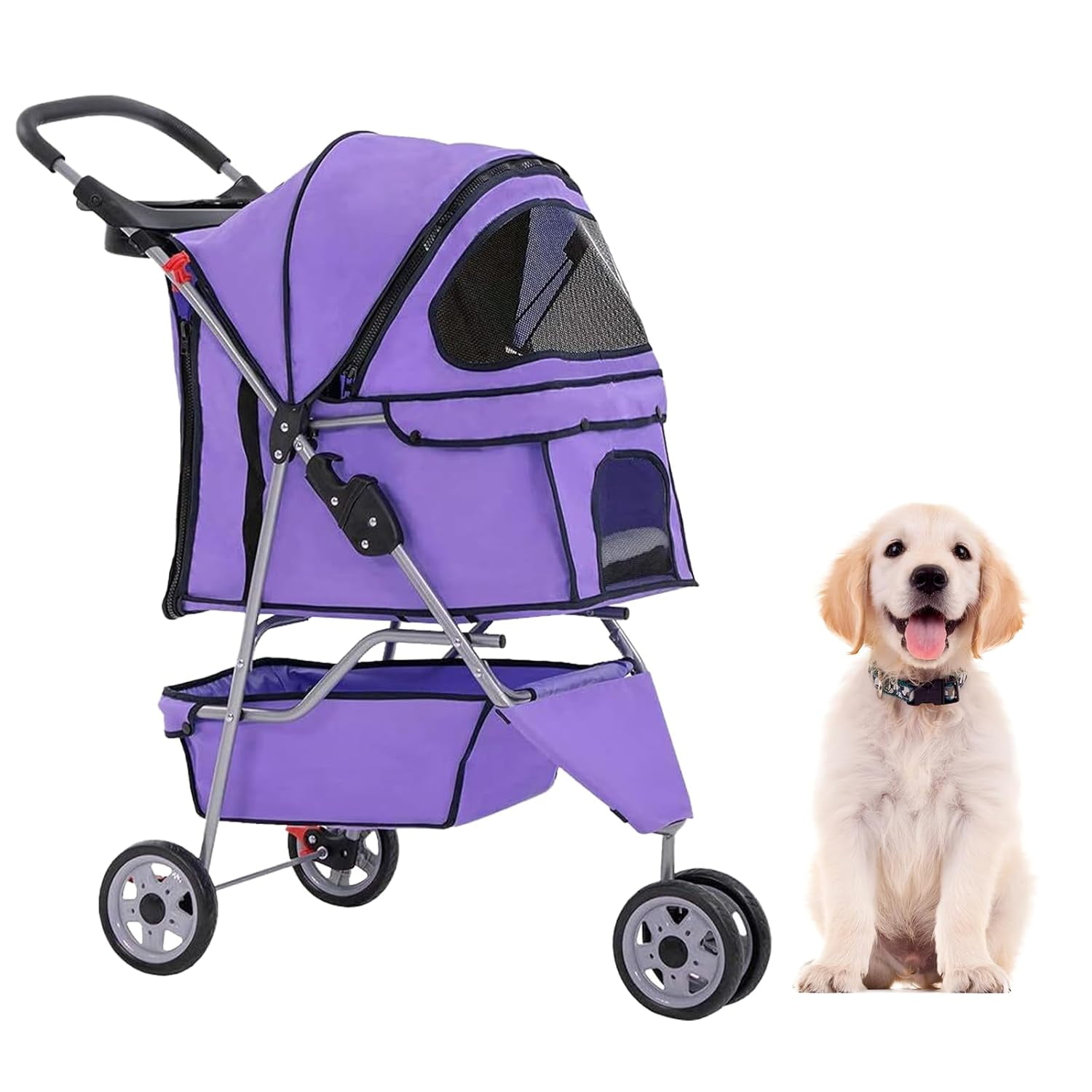 HGS Dog Stroller Pet Stroller 3 Wheels Travel Folding Carrier Strolling ...
