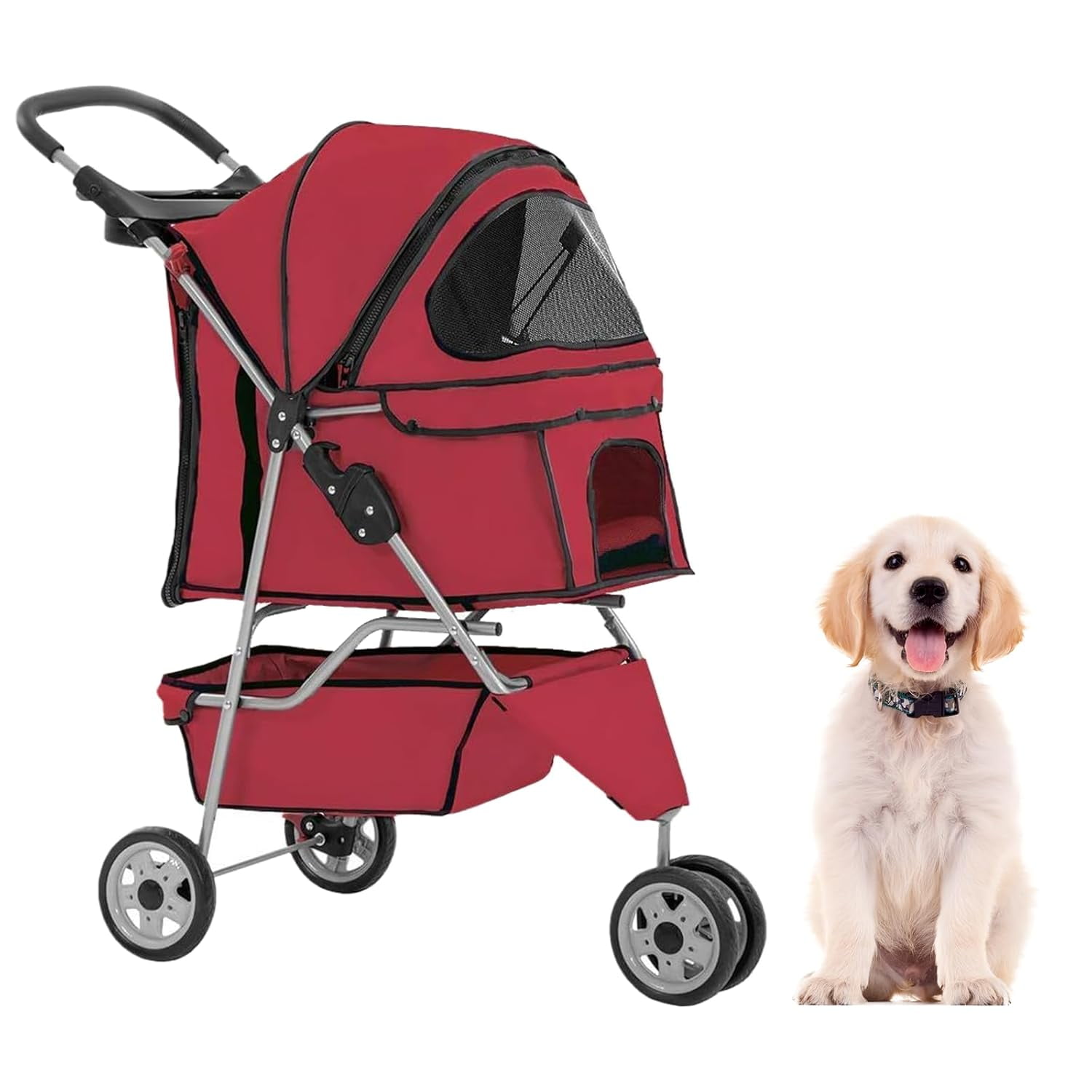 HGS Dog Stroller Pet Stroller 3 Wheels Travel Folding Carrier Strolling ...