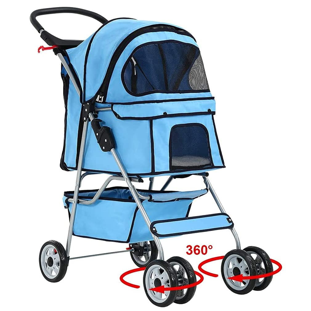 HGS Pet Stroller Dog Cage Stroller Travel Folding Carrier Cat Puppy Stroller w/4 Wheels&Cup ...