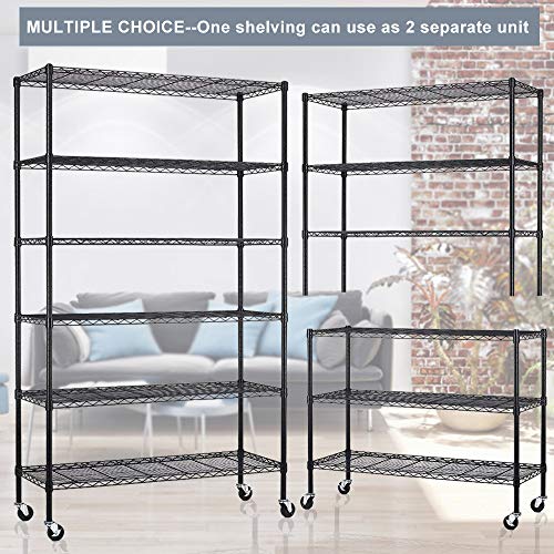 HGS Storage Shelves 6 Tier Wire Shelving Unit with Wheels Heavy Duty Metal Shelf Garage Rack ...