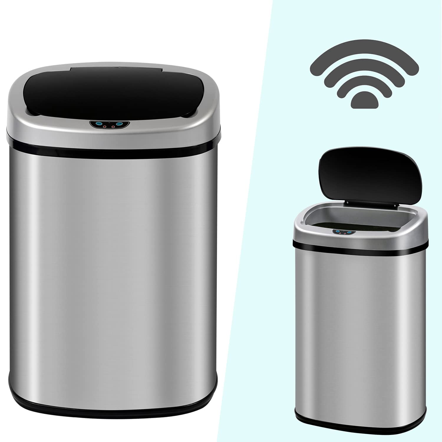 HGS Touch Free Trash Can Brushed Stainless Steel Garbage Cans Automatic ...