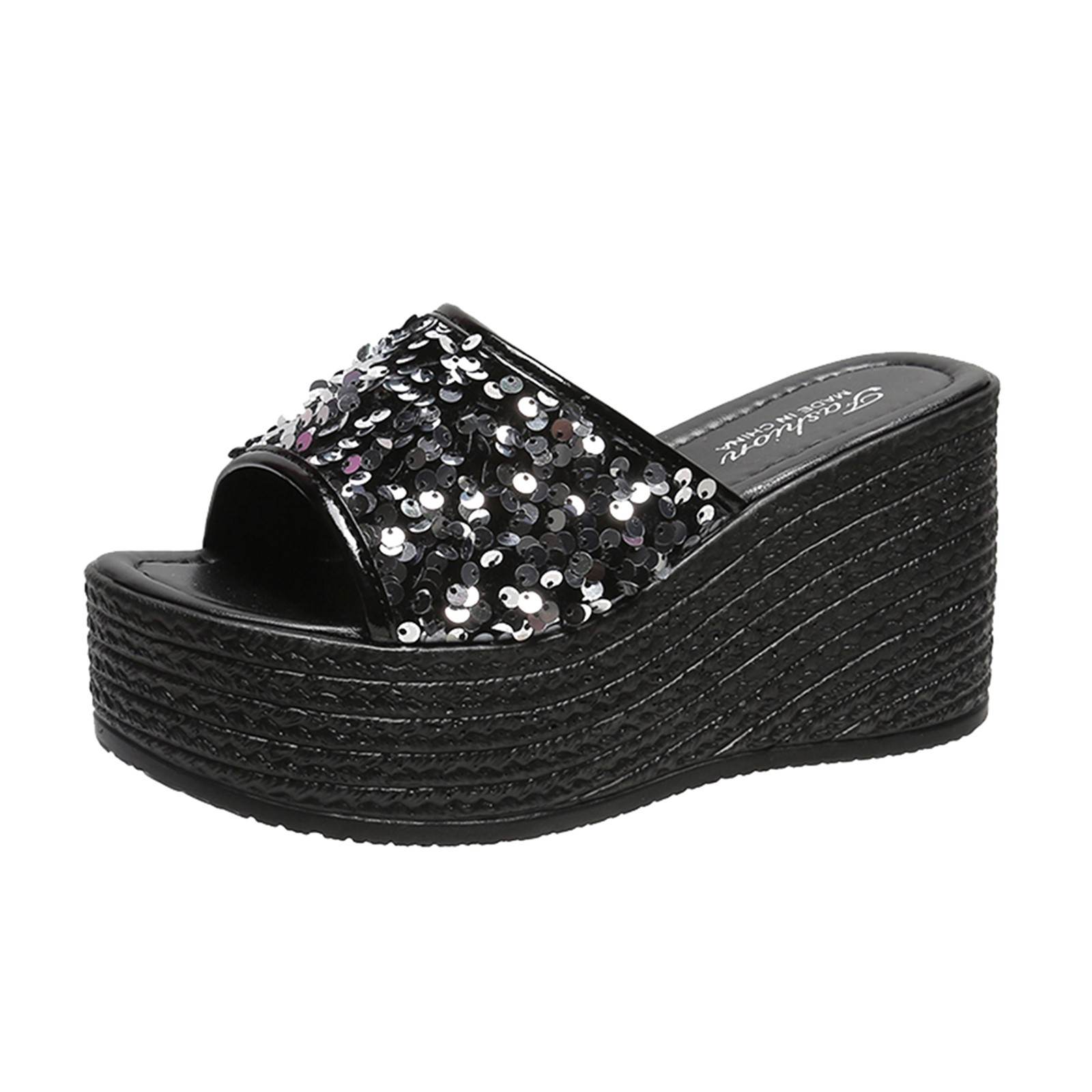 HGSGDFUS Peep Toe Rhinestone Slip On Adjustable Strap Buckle Holiday ...