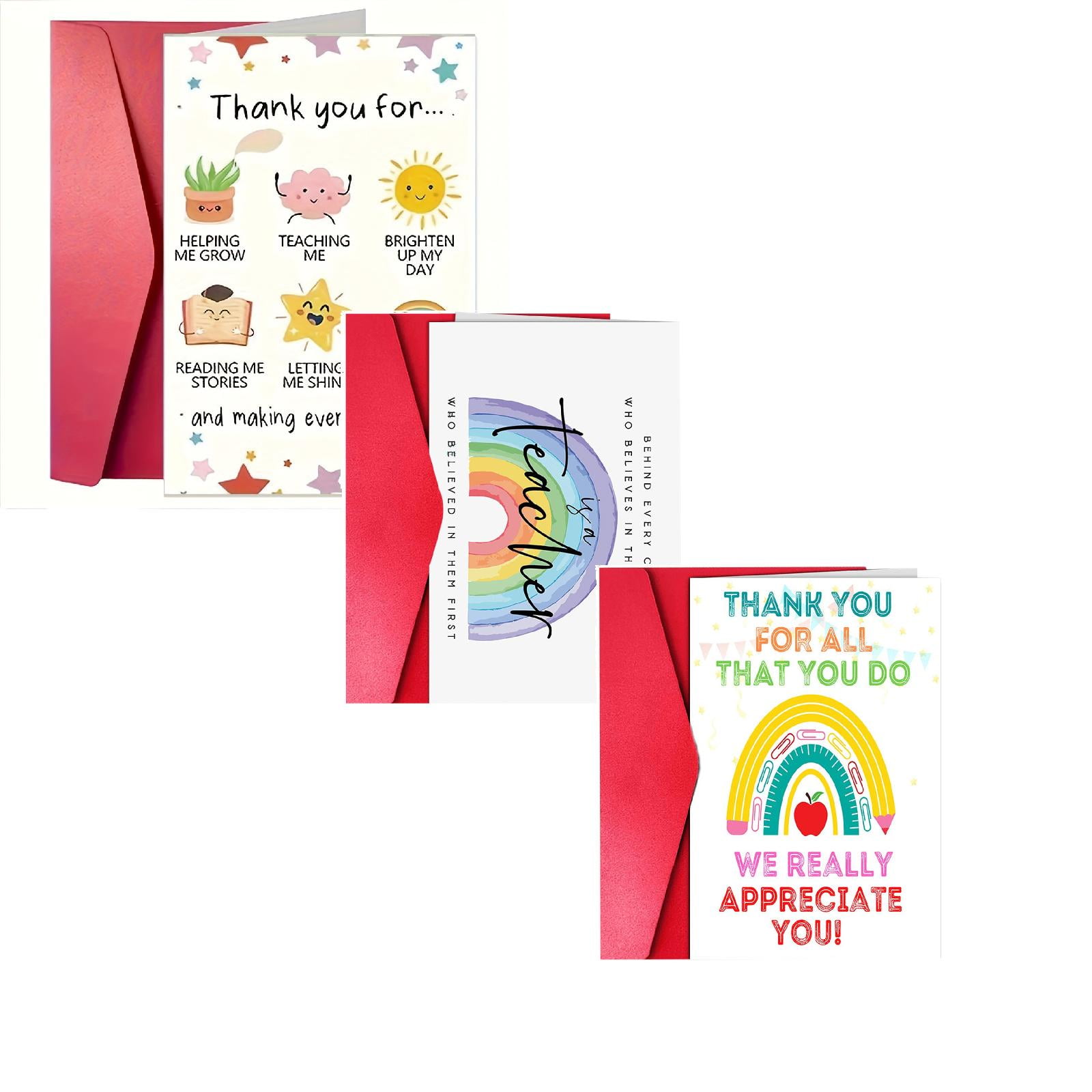 HGUYT 3PCS Teacher Appreciation Cards Bulk with Envelopes Thick and ...