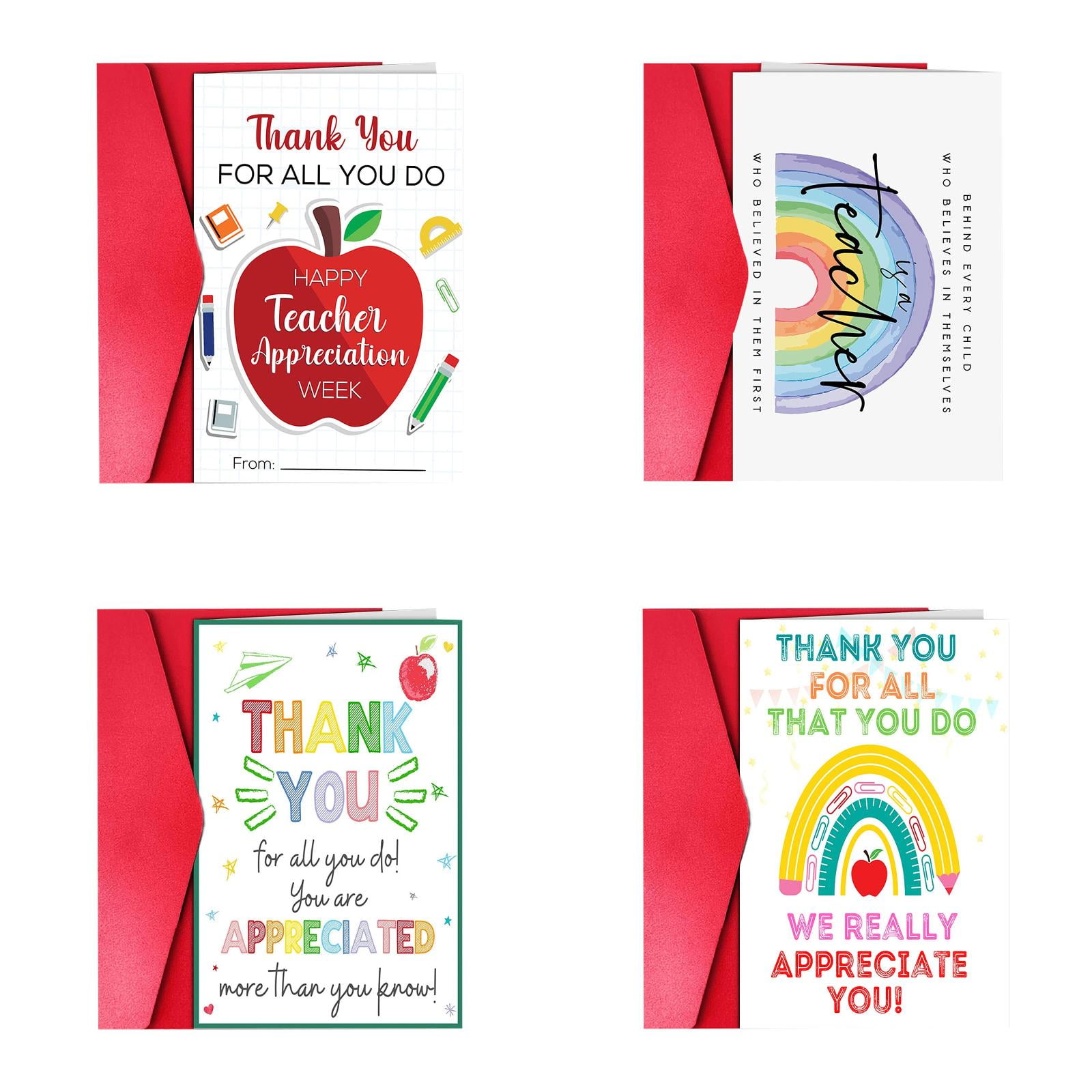 HGUYT 4PCS Teacher Appreciation Cards Bulk with Envelopes Thick and ...