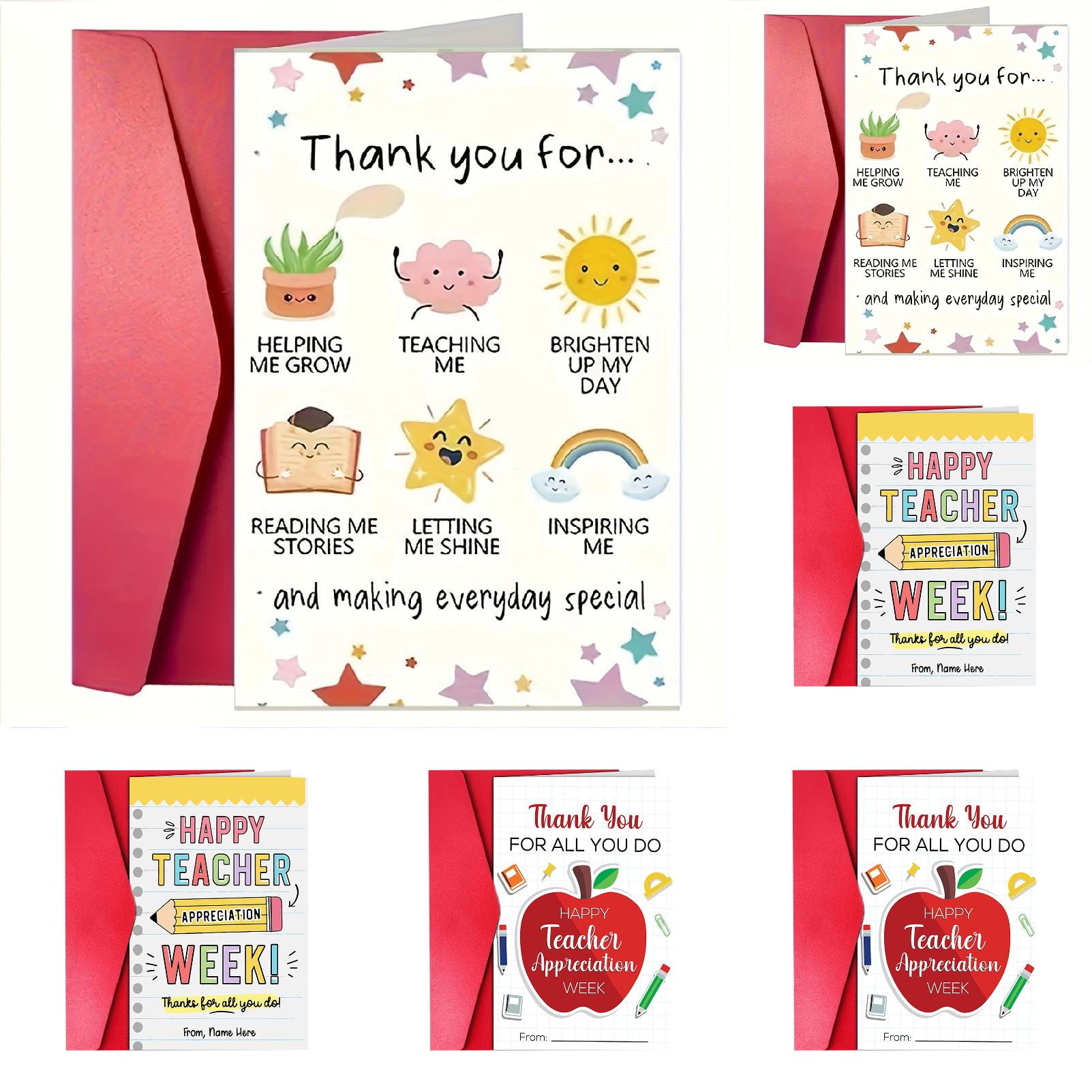 HGUYT 6PCS Teacher Appreciation Cards Bulk with Envelopes Thick and ...