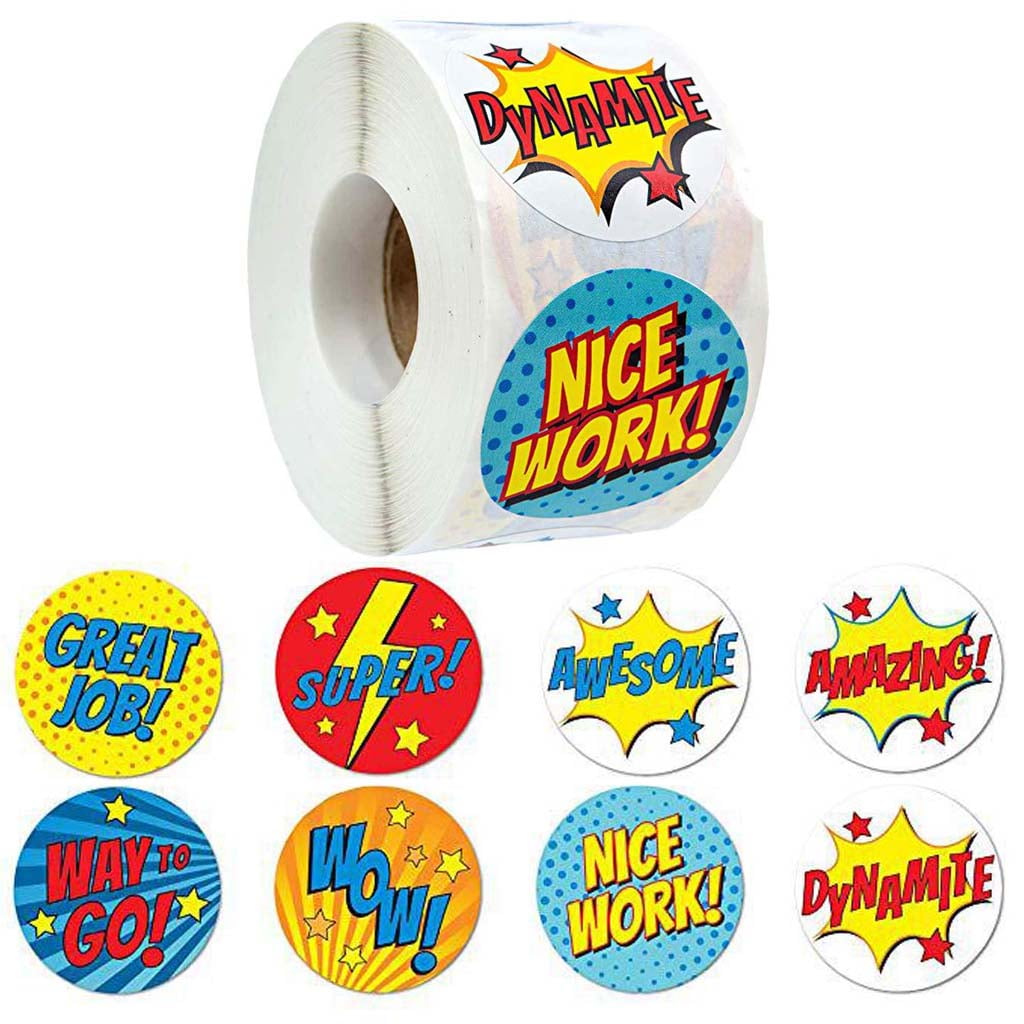 HGYCPP 500pcs/roll 8 Styles Adhesive Reward Stickers Labels Box Sealing ...