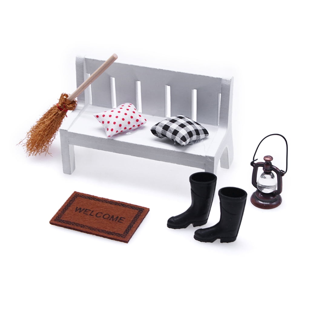 HGYCPP Bench Toy Figure Model Realistic Garden Broom Dollhouse Pretend ...