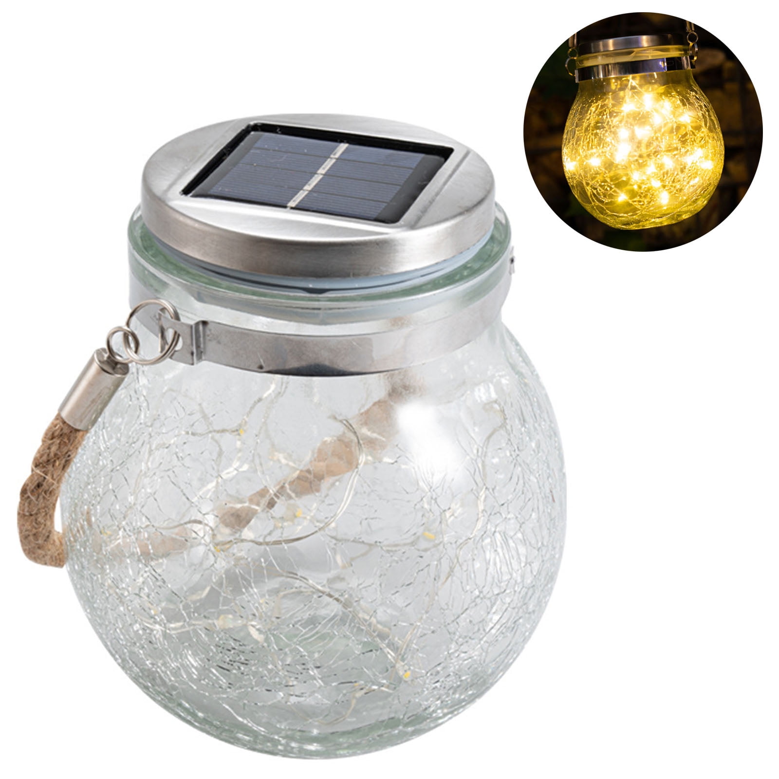 HGYCPP Solar Light Bulb Thick Crack Glass Mason Jar LED Solar Lanterns ...