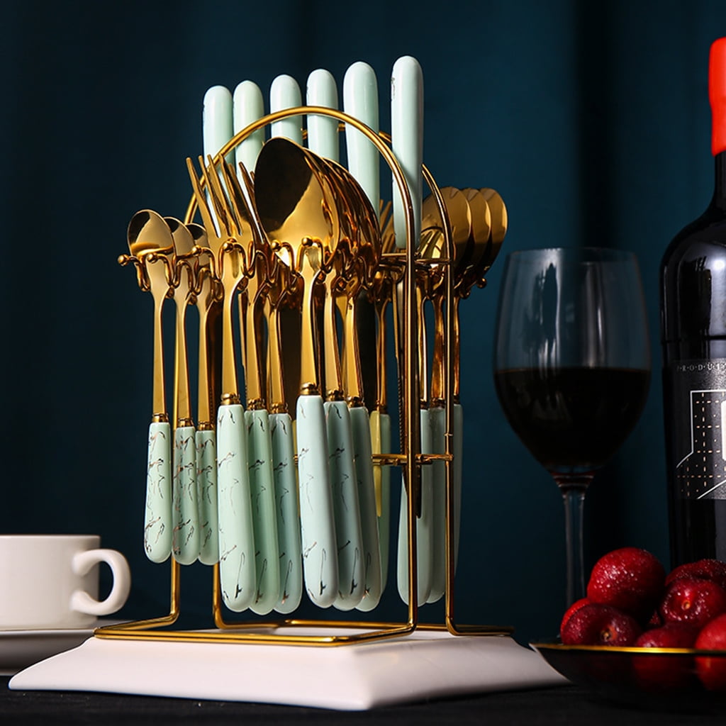 HGYCPP Tableware Stainless Steel Cutlery Set of 24 Include Ceramic Fork Spoon Knife for Home ...