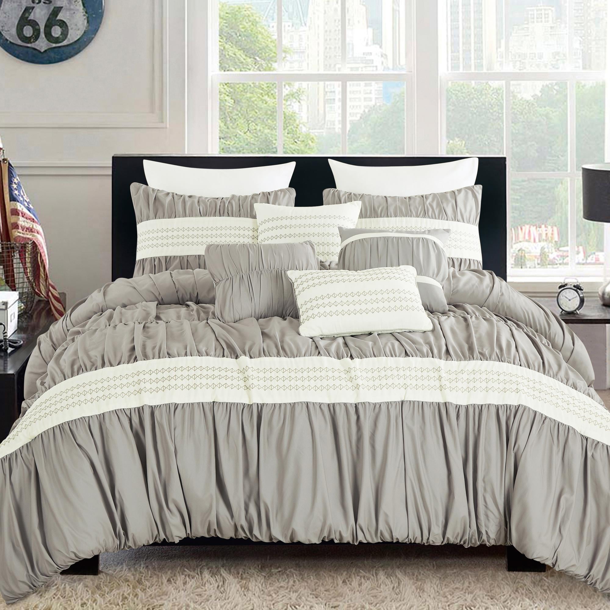 Hgmart 7 Piece Bedding Comforter Set Queen Size Gray