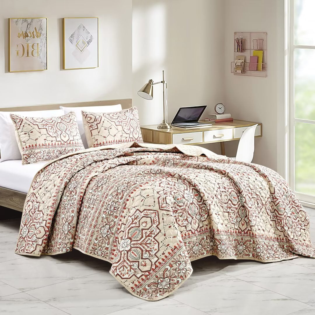 HGmart King Bedspread Comforter Set, 3 Piece Microfiber, Medallion ...