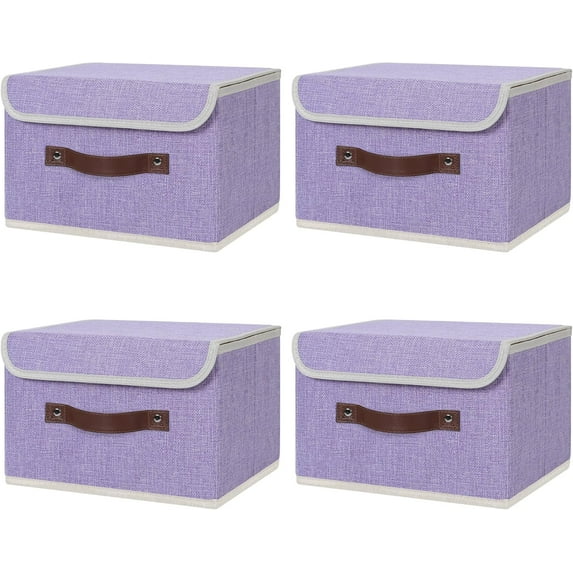 HH 4PCS Storage Bins with Lid PU Leather Handles Storage Boxes PP ...