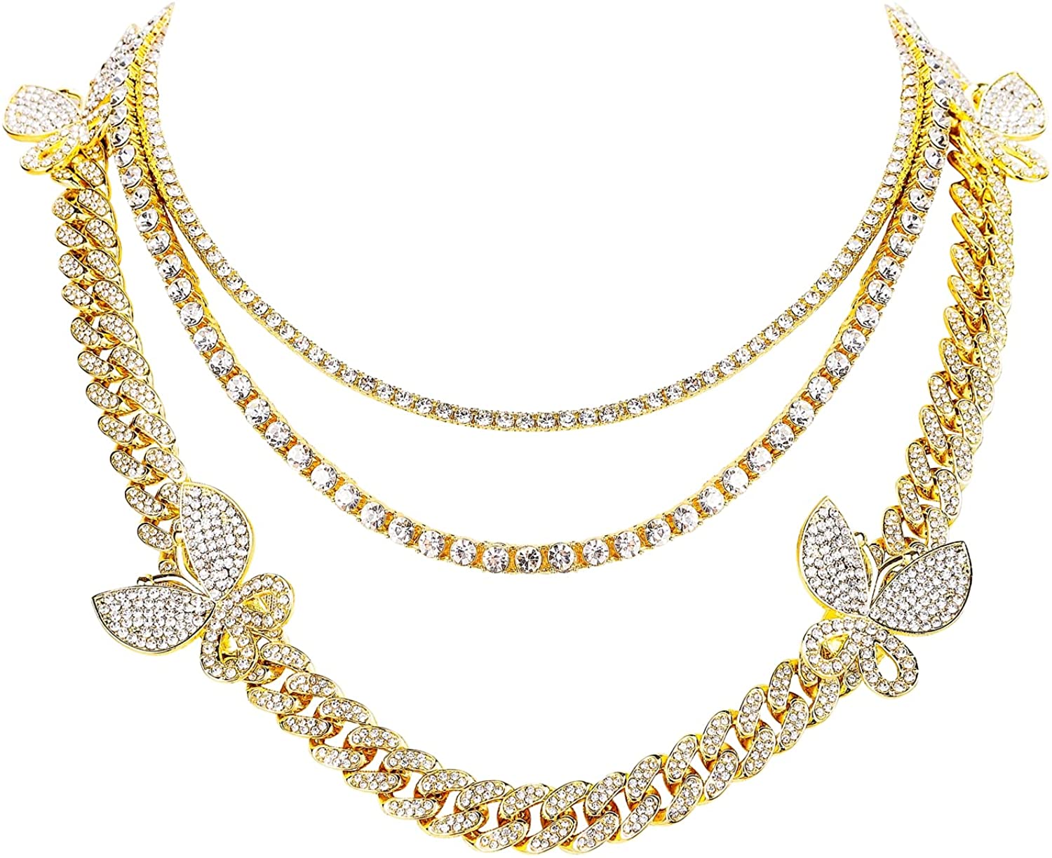 HH Bling Empire Gold Tennis and Cuban Link Chain for Men,Iced Out Mens ...