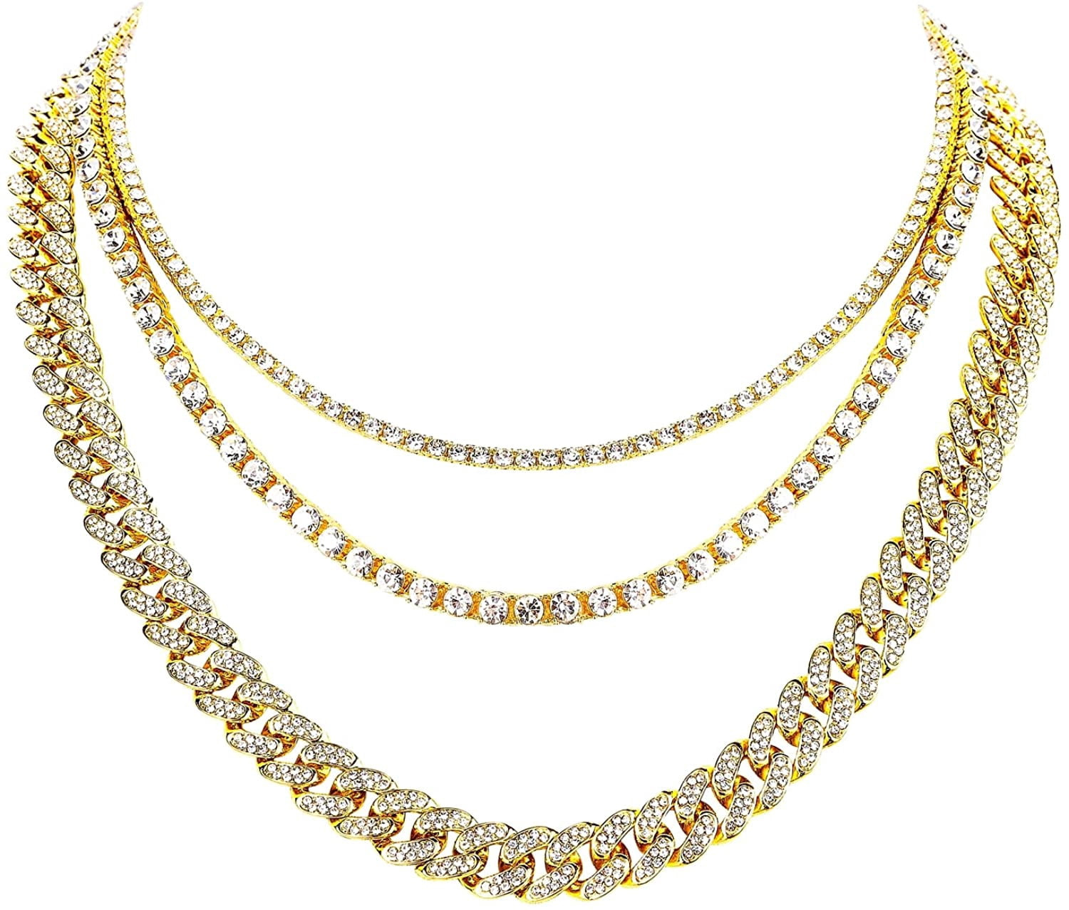 HH Bling Empire Gold Tennis and Cuban Link Chain for Men,Iced Out Mens ...