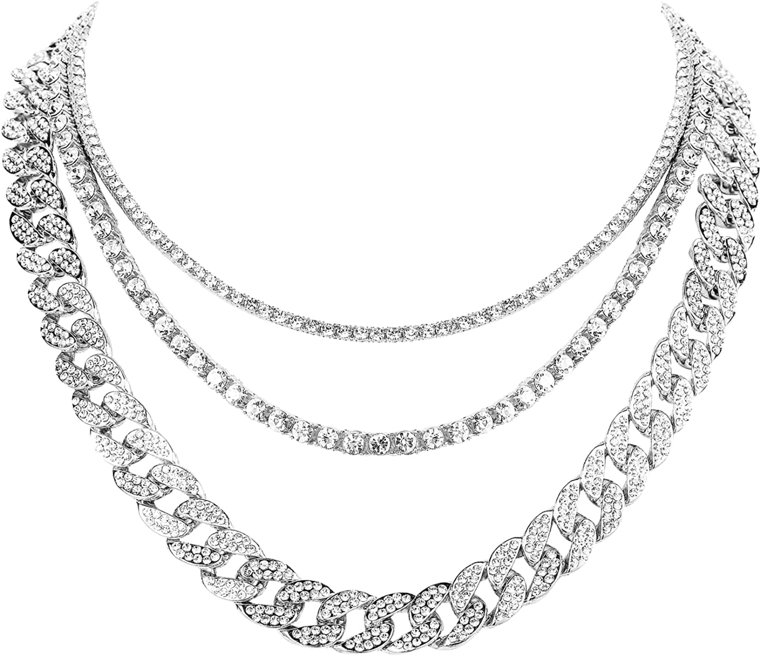 HH Bling Empire Gold Tennis and Cuban Link Chain for Men,Iced Out Mens ...