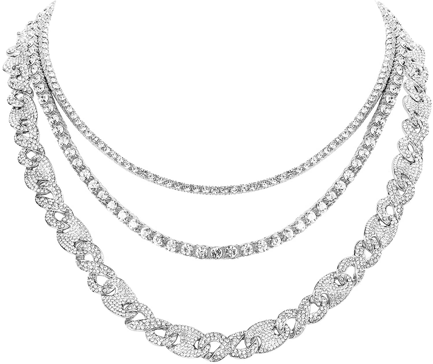 HH Bling Empire Gold Tennis and Cuban Link Chain for Men Iced Out Mens Diamond Cuban Chain Necklace Sets Hip Hop Rapper Jewelry Chains 3 Pcs 18 20 24