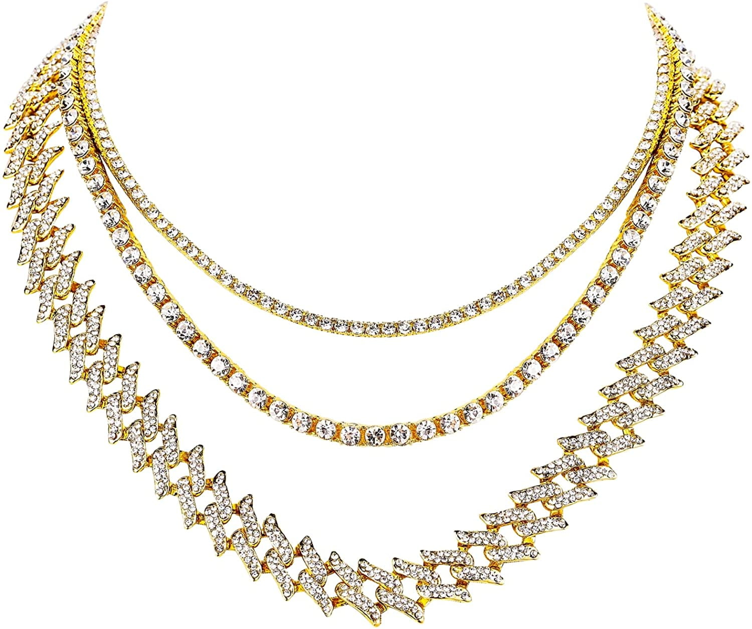 HH Bling Empire Gold Tennis and Cuban Link Chain for Men,Iced Out Mens ...