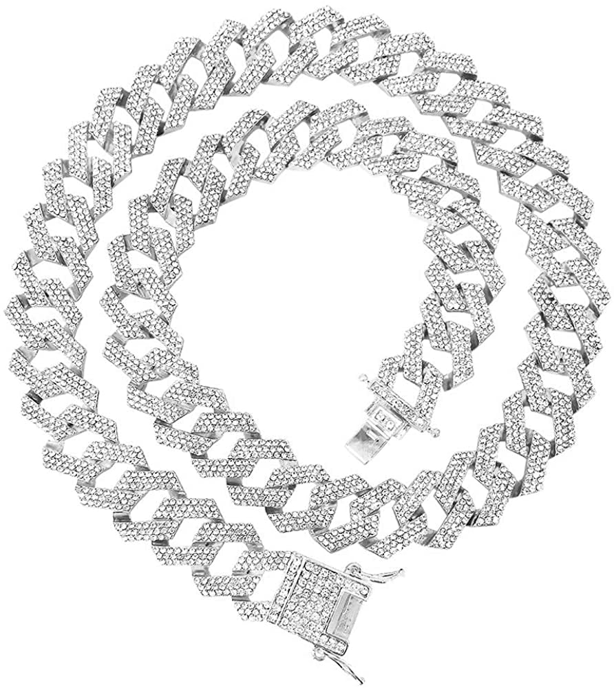 HH Bling Empire Iced Out Diamond Cuban Link Chain for Men Women Silver ...
