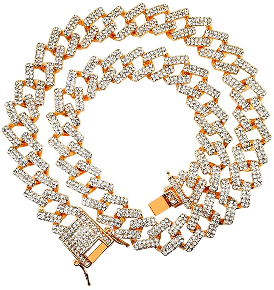 HH Bling Empire Iced Out Diamond Cuban Link Chain for Men Women Silver ...
