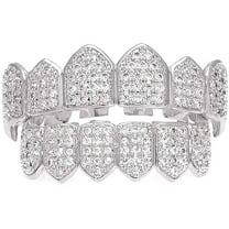 Saintda Real Mouth Diamond Tooth Grillz Set, Top & Bottom, Silver, AAA ...